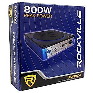 Rockville RW10CA 10" 800 Watt Under-Seat Slim Amplified Car Subwoofer +Wire Kit