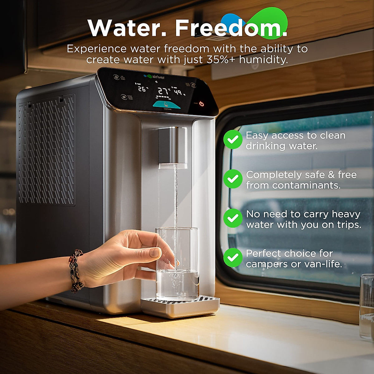 Airiver Worlds Smallest 10L Family Atmospheric Water Generator - 2023 Award Winning DSGN - Portable Air to Water Generator - Van Life, Boat, Camping, Tiny House, Off Grid, Preppers, Silver