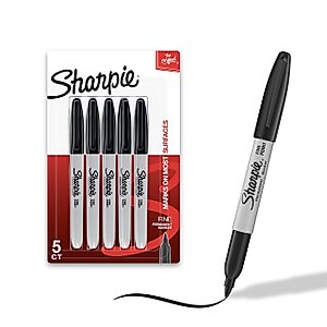 Sharpie Permanent Markers Set, Quick Drying And Fade Resistant Fine Tip Marker For Wood, Plastic, Paper, Metal, And More, Drawing, Coloring, And Poster Marker , Black, 5 Count