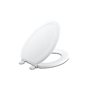 KOHLER K-4647-0 Stonewood Molded-Wood with Color-Matched Plastic Hinges Elongated Toilet Seat, White