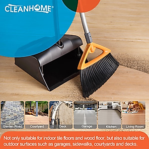 CLEANHOME 3 Pack Heavy Duty Outdoor Broom with Long Handle for Patio,Lobby,Garden,Kitchen,Deck,Yard,Sweeping -Commercial Grade Angle Broom with Stiff Bristles and Sponge Handle