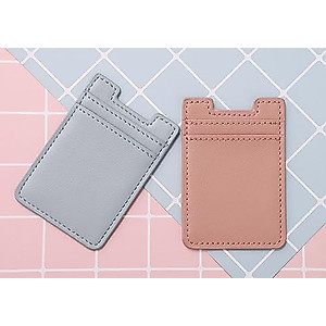 Fulgamo 2Pack Phone Wallet,Leather Phone Card Holder Adhesive Stick On Credit Card Pocket for Back of Phone Case iPhone and Android-Pink,Blue