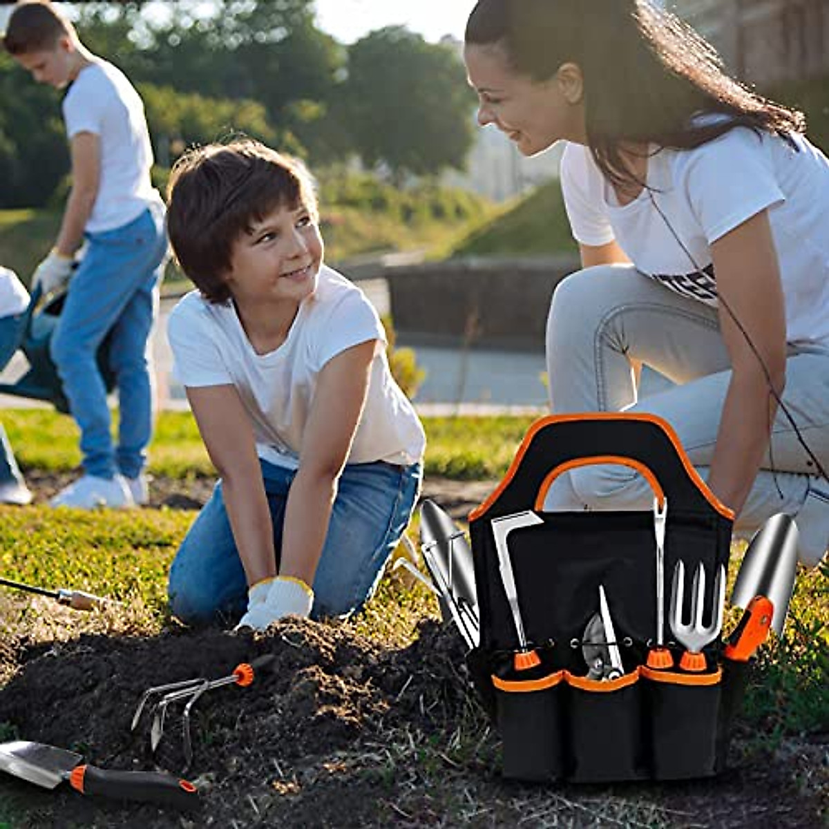 Garden Tool Set,10 PCS Stainless Steel Heavy Duty Gardening Tool Set with Soft Rubberized Non-Slip Ergonomic Handle Storage Tote Bag,Gardening Tool Set Gift for Women and Men