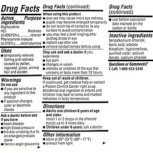 Bausch and Lomb Opcon-A Eye Allergy Relief Drops, Travel Size 0.5 FL OZ (15 ml) - Pack of 6