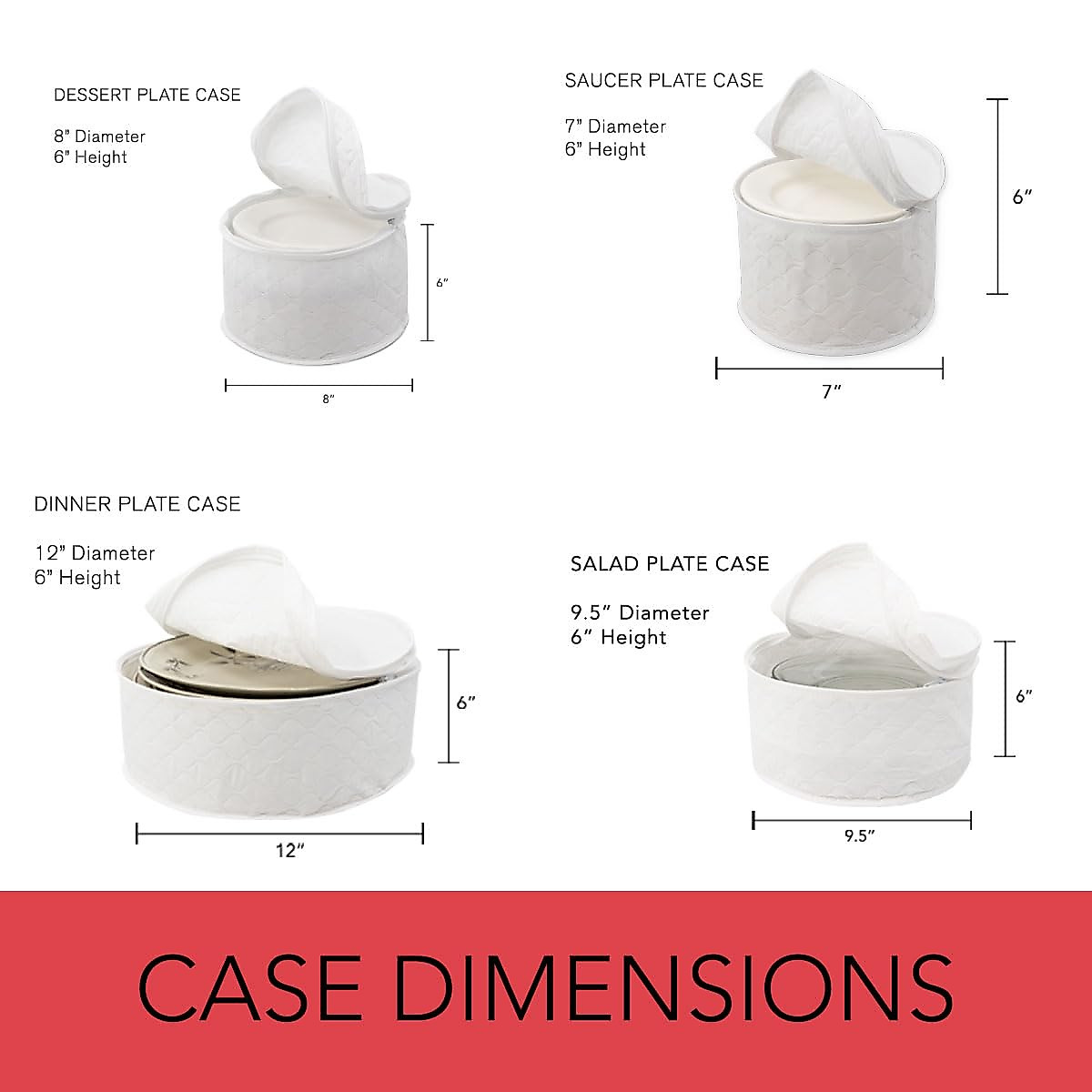 LAMINET 6 Piece Quilted Dinnerware Storage Starter Set - Includes 4 Plate Cases, 1 Cup Case & Platter Case - White