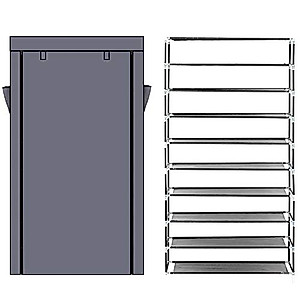 mytunes 10-Tier Shoe Rack, Shoes Storage Cabinet with Dustproof Cover, Free Standing Cubby Room Organizer Shelves for Closet, Entryway, Hold 40 Pairs of Shoes, for Sneakers, High Heels (Gray)