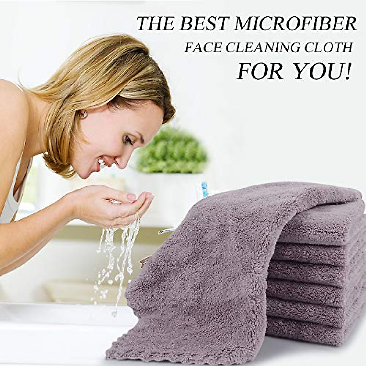 SUNLAND Microfiber Face Cloth Reusable Makeup Remover Facial Cleansing Towel Ultra Soft Face Washcloth 12inchx12inch 6 Pack Dpurple