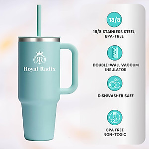 Royal Radix 40oz Insulated Tumbler with Handle & Straw, Stainless Steel Travel Mug, Leak-Proof, Hot & Cold Beverage Cup, BPA-Free, Dishwasher Safe, for Coffee & Water