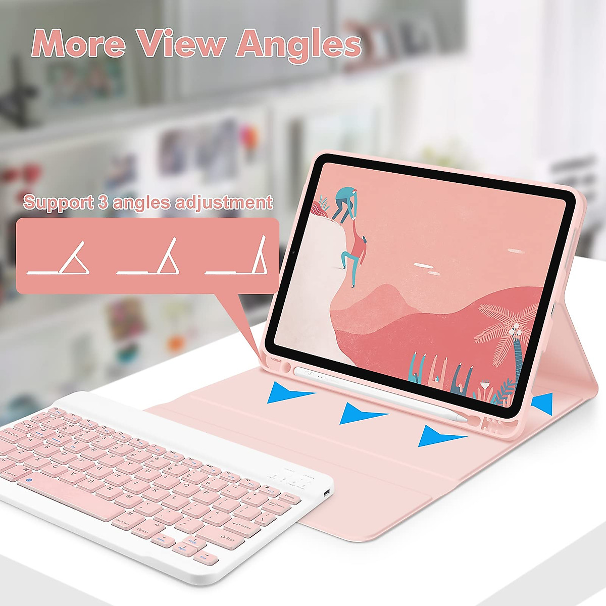 GOKOCO Keyboard case for iPad Air 6th 11 inch 2024 M2,iPad Air 5th Gen 10.9 Inch Keyboard Case 2022,Detachable Bluetooth Keyboard Cover for iPad Air 4th Gen 2020 with Pencil Holder,Auto Sleep-Pink