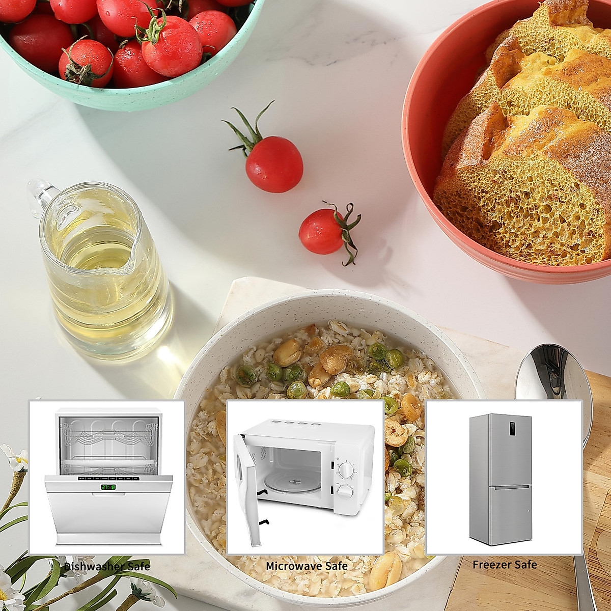 8PCS Cereal Bowl, Ohola Unbreakable Wheat Straw Cereal Bowls, Microwave & Dishwasher Safe Kitchen Bowls for Cereal, Snack, Soup, Salad and Rice, MultiColors, BPA Free, 26oz (Ser of 8)