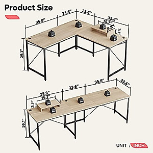 Bestier L Shaped Desk Computer Long Desk Reversible Corner Desk for Home Office Large Craft Table U Shaped 2 Person Gaming Workstation with Monitor Stand 3 Cable Holes L Desk, Light Oak