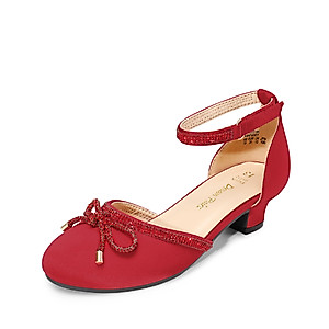 DREAM PAIRS Girls Dress Shoes Closed Toe Low Heels Ankle Strap Pumps for Toddler Little Big Kid Flower Party Wedding Princess,Size 2 Little Kid,RED,SDFL2318K