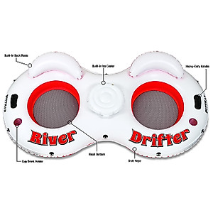 Pittman Outdoors River Drifter Inflatable Water Float Tube with Ice Chest Cooler, 2 Person