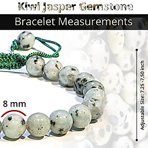 Adjustable Crystal Bracelet – Kiwi Jasper Gemstone Bead Bracelet – Chic Gemstone Bracelet for Men and Women – 8mm Round Healing Crystal Bead Bracelets (Kiwi Jasper)