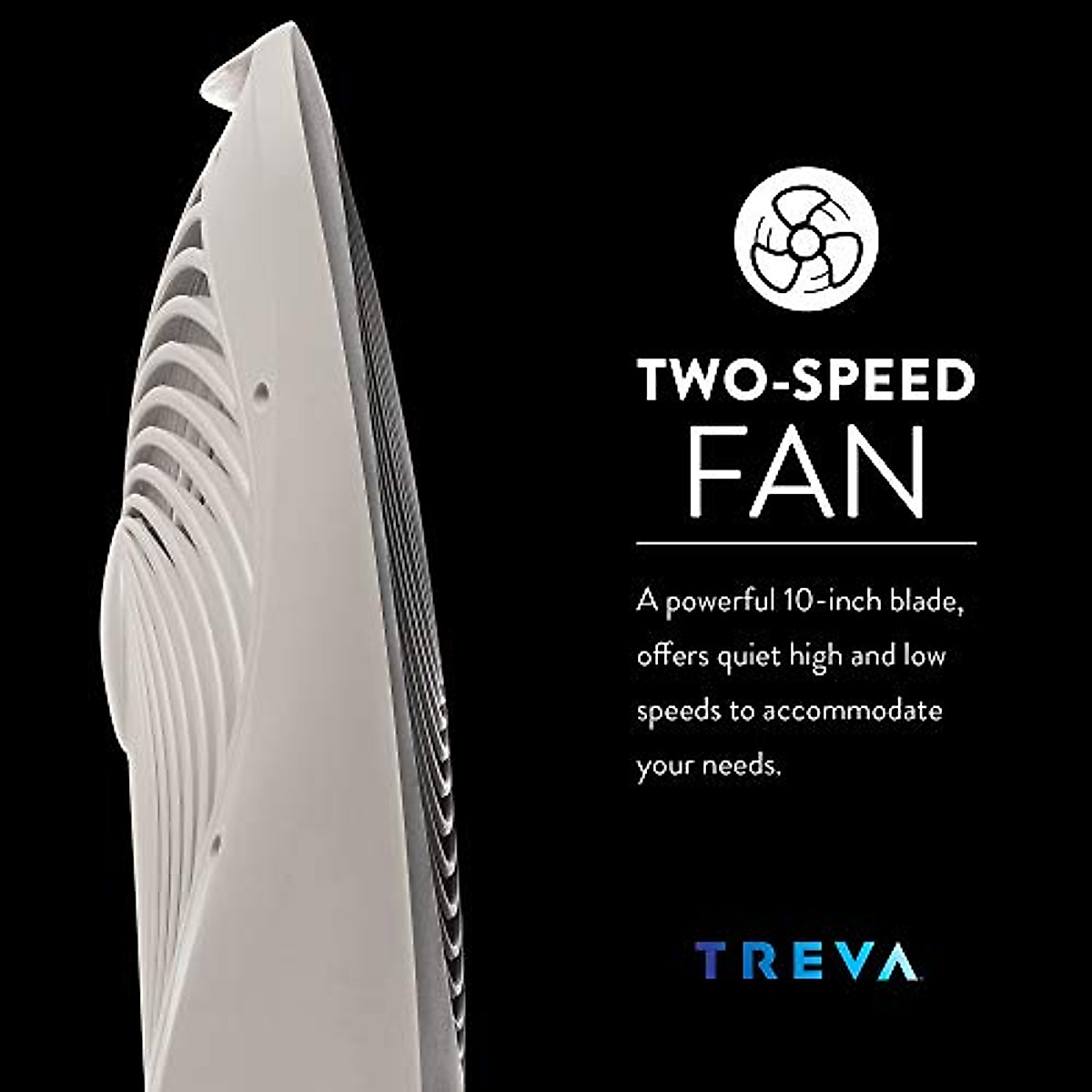 Treva 10-Inch Portable Desktop Battery Fan, Powered by Battery and/or AC Adapter - Air Circulating with 2 Cooling Speeds (Batteries Included)