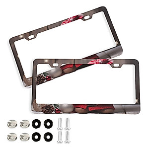 YETTASBIN Christmas Santa Claus License Plate Frames, Decorative License Plate Covers, 2 Packs Universal Aluminum Tag Frame with 2 Holes & Screw Caps for Front and Rear Car Tags, Elliptical Hole