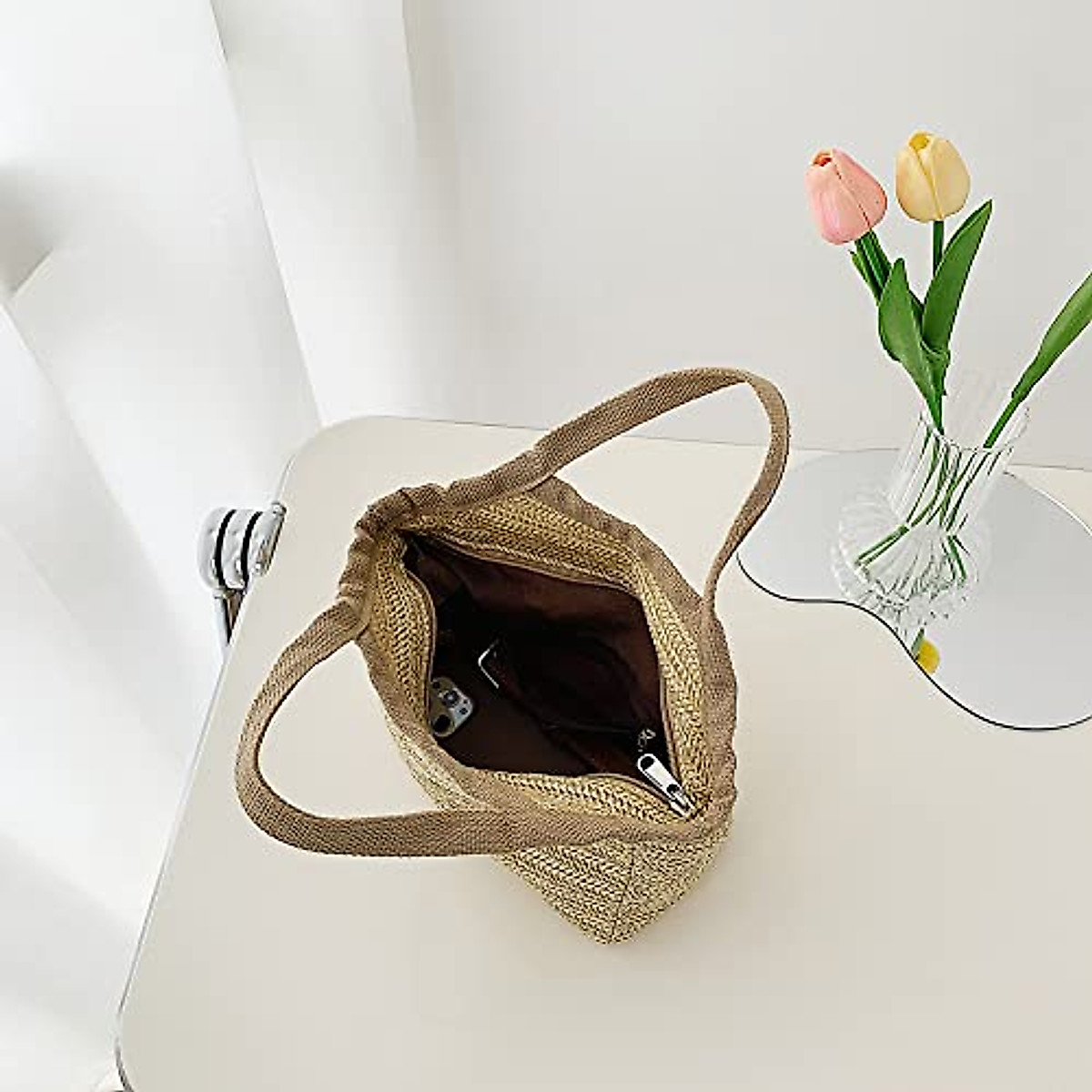 Aktudy Summer Women Woven Straw Handbag Vacation Travel Handle Tote Purses Boho Beach Holiday Fashion Female Shoulder Bag
