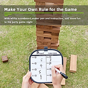 Pointyard 56PCS Giant Tumble Tower [Stack to 5FT+], Carbonized Pine Wooden Tumble Timber Game Set for Teens Adults Family - Classic Stacking Block Party Game with 1 Dice | Scoreboard | Carry Bag