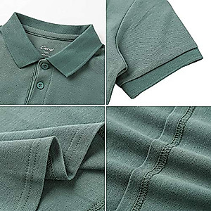 CUNYI Boys' Solid Color Cotton Pique Polo Uniform Shirts Short Sleeve, Green, 110