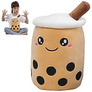 MMguai 14 inch Cute Big Boba Tea Plush Soft Hugging Pillow,Large Brown Pearl Milk Tea Stuffed Animals Toy for Girls Boys Birthday,Christmas