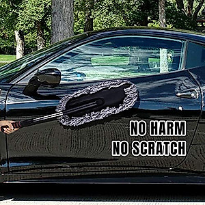 Microfiber Car Duster Exterior Interior Cleaner Cleaning Detailing Kit Size 15.7 Inch with Long Retractable Handle to Trap Dust and Pollen for Washing Car Bike RV Boats or Home Use, Grey