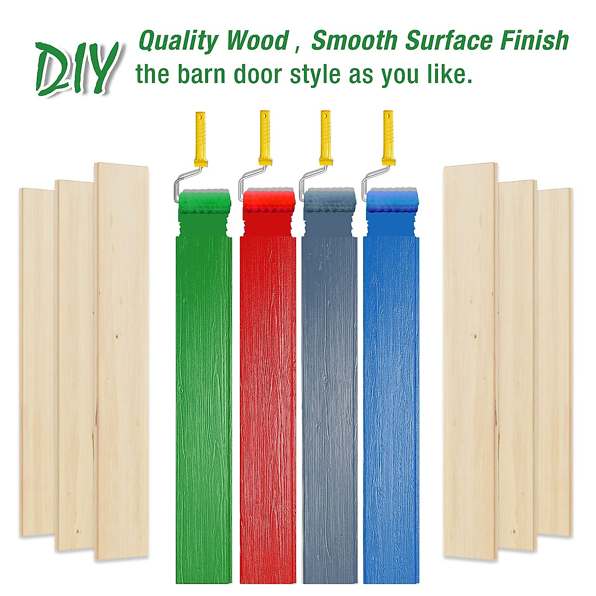 HomLxclx 42in x 84in Barn Door with 8ft Sliding Barn Door Hardware Kit & 12inch Handles & Floor Guide, DIY Unfinished Solid Wood Barn Door Slab, Natural Pine Wood, Pre-Drilled for Install, K-Frame