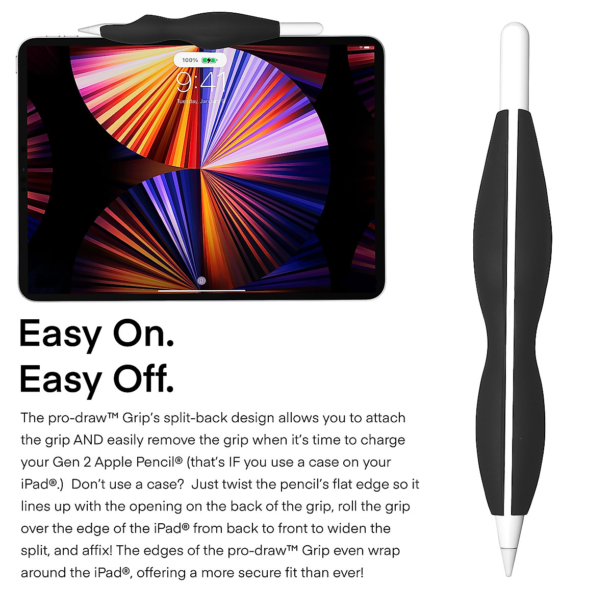 Pro-Draw The Grip for Apple Pencil Pro, 1st /2nd Gen Apple Pencil, and USB-C model // More Comfort. Better Control.