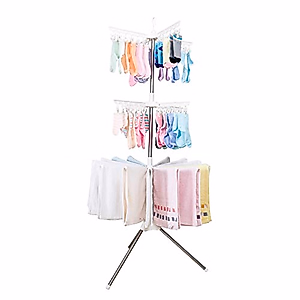 Hershii 3 Tiers Collapsible Clothes Drying Rack Folding Tripod Laundry Garment Storage Hanger Organizer Indoor Outdoor Space Saver with 48 Clips & 16 Towels Bars - Ivory