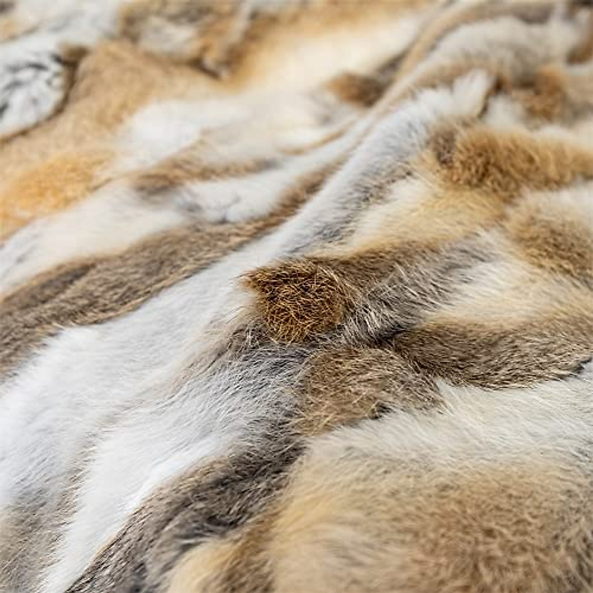 22in x 43in Natural Tan Luxury Soft Premium Quality Durable 100% Natural Rabbit Fur Bed Throw Blanket, Rug, Real Fur Good Buy Hot Carpet,Rabbit Fur Blankets/Plates
