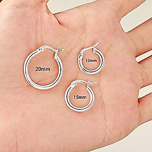 Small Silver Hoop Earrings 925 Sterling Silver Hypoallergenic Hoop Earrings 2 Pairs Huggie Earrings for Women Men 13mm 15mm