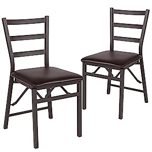 Flash Furniture 2 Pack HERCULES Series Brown Folding Ladder Back Metal Chair with Brown Vinyl Seat