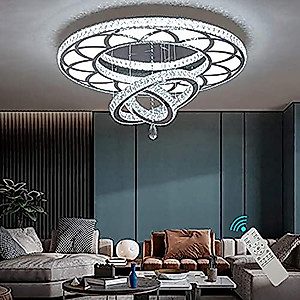 W24'' Modern Crystal Chandeliers Living Room Crystal Ceiling Chandeliers Crystal 3 Ring Pendant light Chandeliers Dining Round Fixture Bedroom Empire Remote Dimmable LED (3000K-6000K) Fixtures