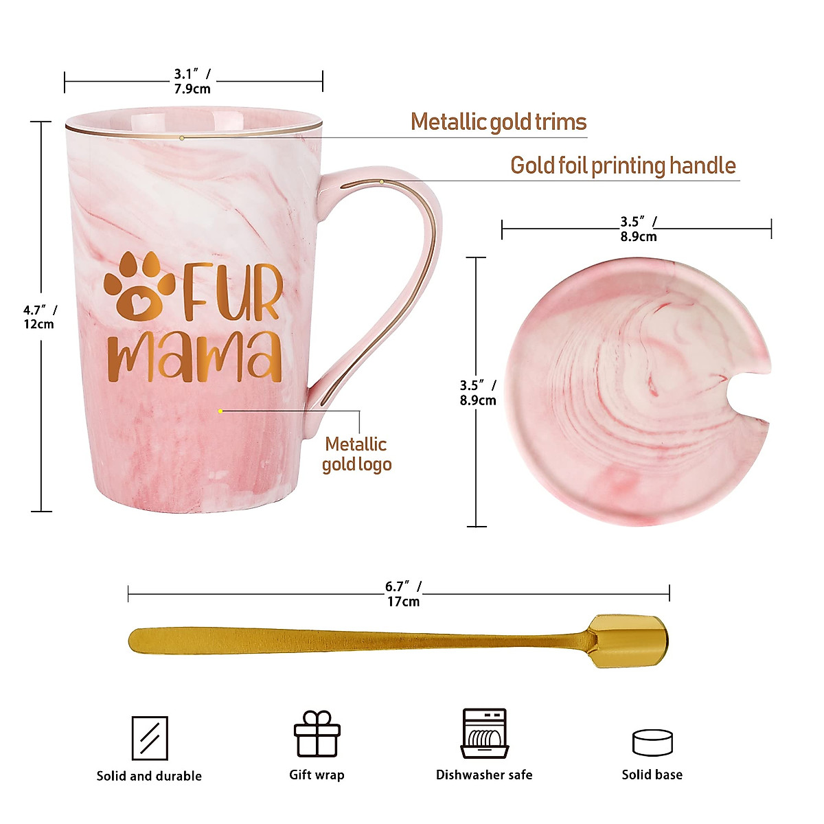SHENDONG Fur Mama Mug Cat Dog Animals Lovers Gift for Mama Birthday Mothers Day Gifts for Animals Dog Cat Lovers Mama Mom from Daughter Son 14 Ounce with Gift Box Pink
