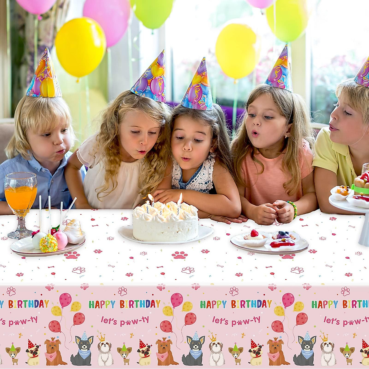 3 Pack Dog Birthday Party Decorations Pet Dog Tablecloths Puppy Table Covers Pink Dog Party Supplies Paw Print Table Decor for Girls Kids Lets Pawty Birthday Baby Shower Party Favor 54 x 108 Inch