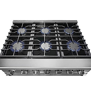 KOSTCH 36 inch Professional Freestanding Pro-Style Natural Gas Range or Liquid Propane Gas Range with 6 Burners, 6.0 cu.ft. Oven Capacity, in Stainless Steel - KOS-36RG03M (Red)