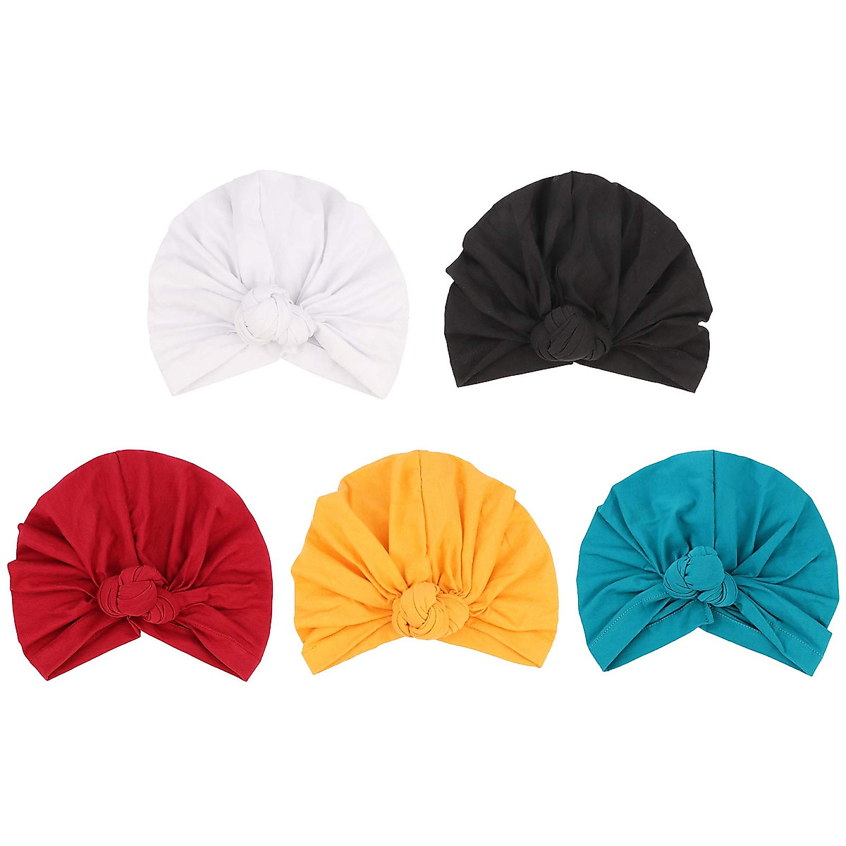 DRESHOW 5 Pack Knotted Headwraps for Women African Turban Pre-Knotted Beanie Headwraps Hair Covers