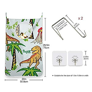 hengpai Kids Cute Hanging Laundry Hamper Bag Dirty Clothes Bag Basket Fabric Wash Bag with Door Wall Hooks,Dinosaur