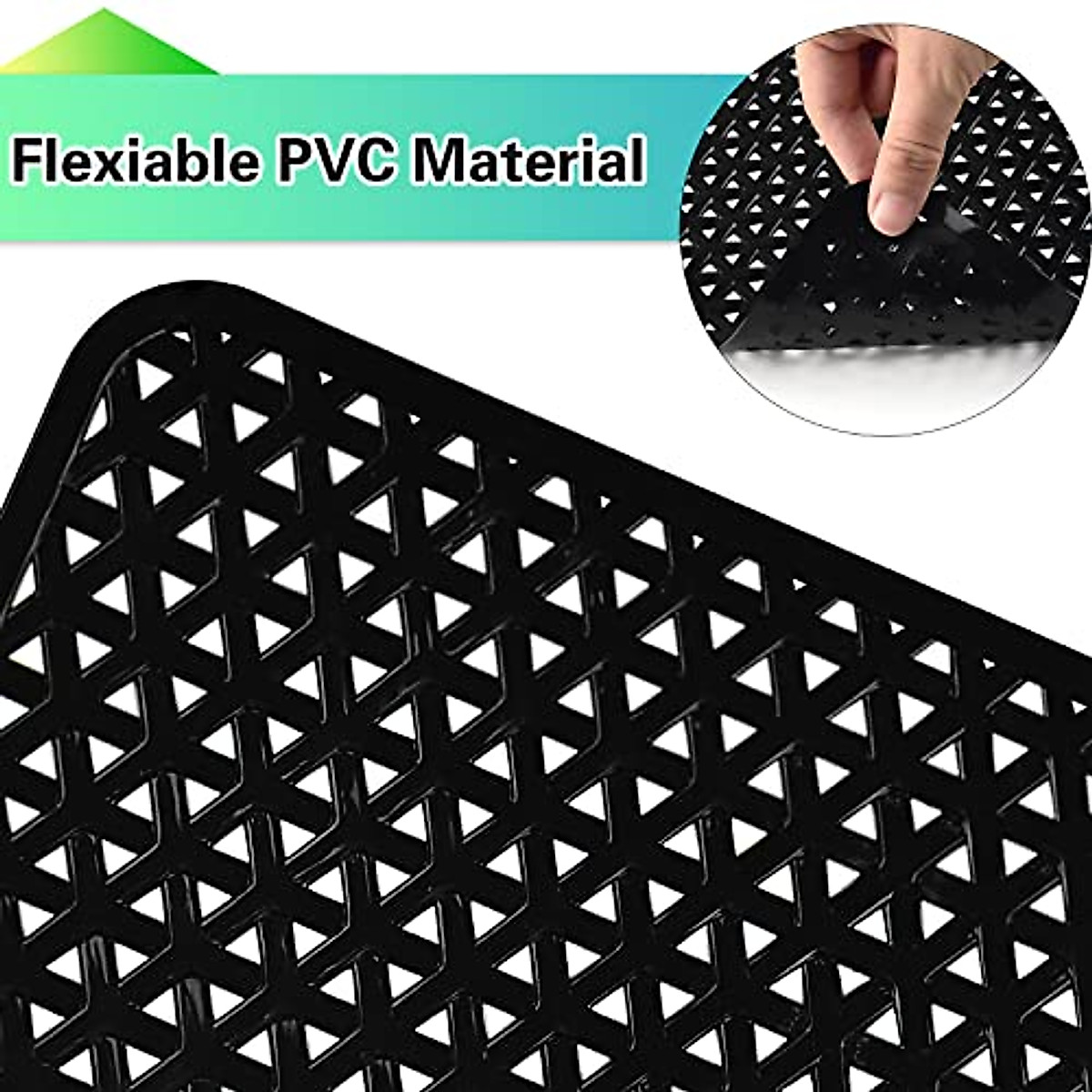 2 Pack Kitchen Sink Mat for Stainless Steel Sink, PVC Eco-friendly Sink Protector for Bottom of Kitchen Sink, Dishes and Glassware, Fast Draining, Triangular Hole Design, 12.6 x 10.5 Inches (Black)