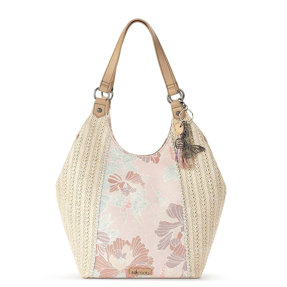 Sakroots Roma Straw Shopper, Petal Pink Flower Blossom