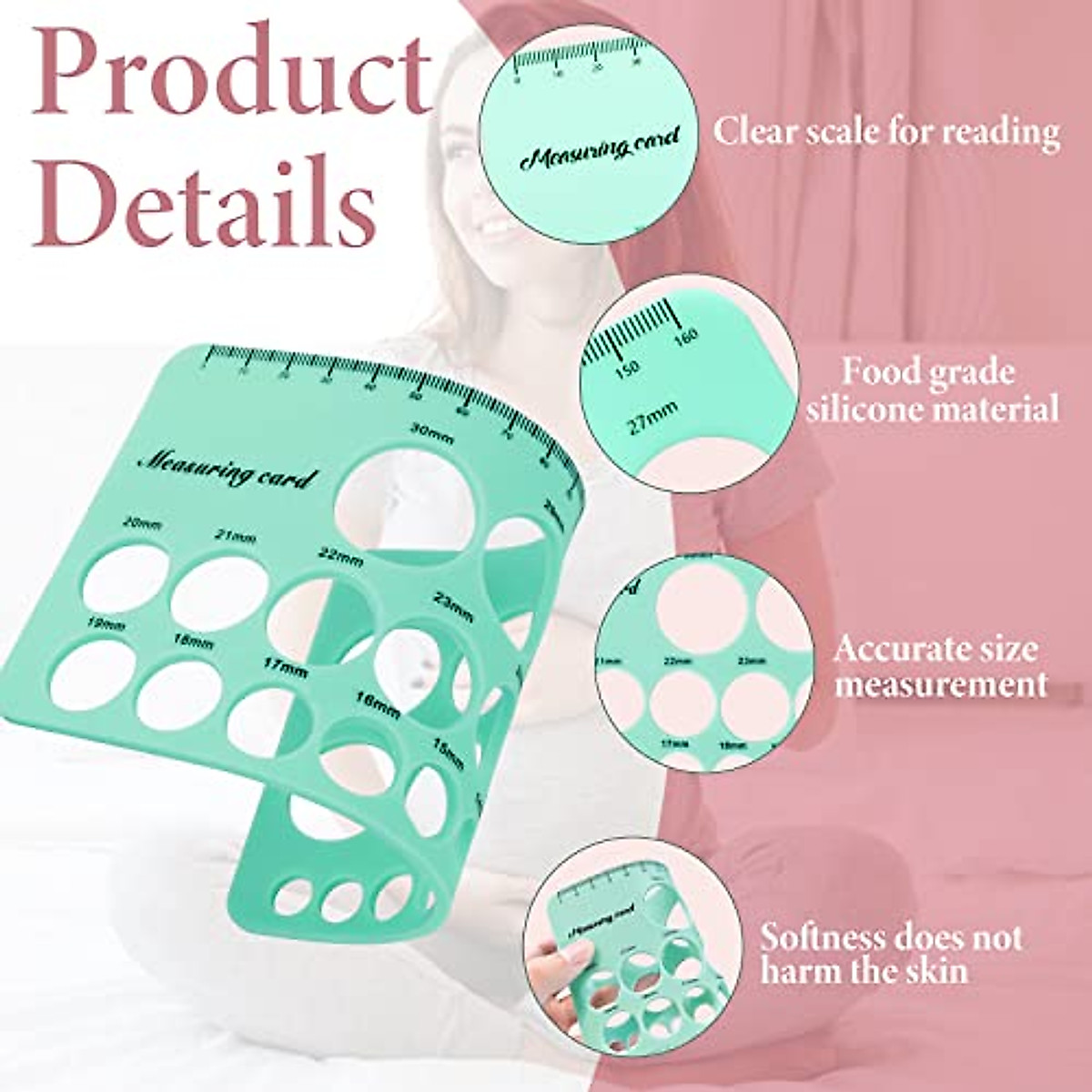 2 Pack Silicone Nipple Ruler, Flange Size Measure for Nipples, Soft Silicone Nipple Measurement Tool for Flanges, Breast Pump Sizing Tool with Holes & Millimeter Scale for Accurate Measurement