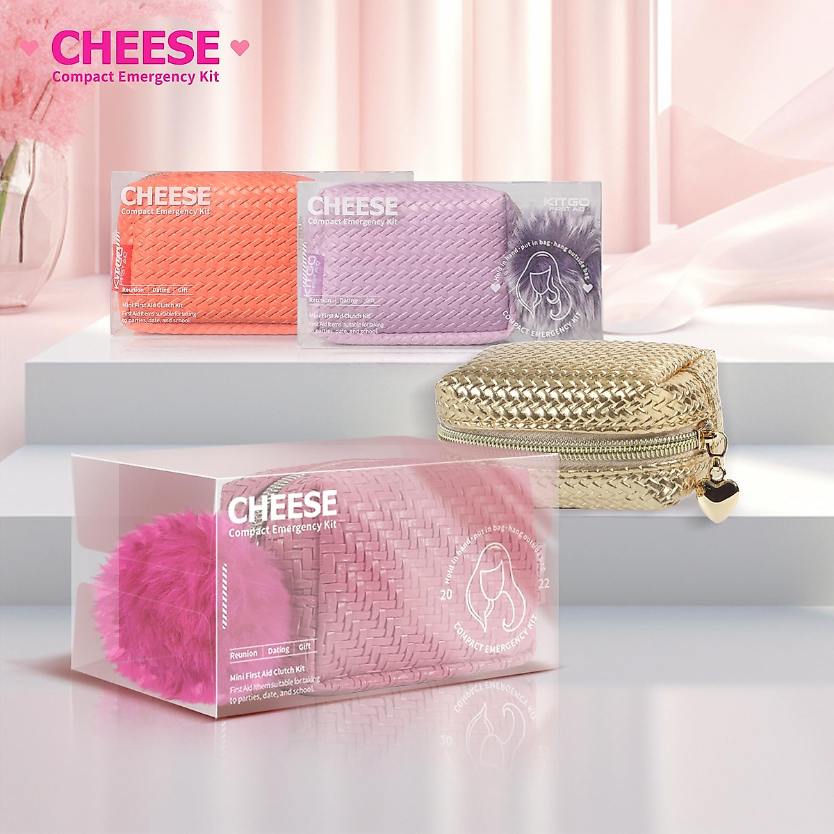 Kitgo Mini First Aid Emergency Clutch Kit -Mother Day Women's Day Gift Compact Safety Pouch Party Bag with 36 Essential Items for Girl Lady Mother Wife Nurse for Girl Lady Mother Wife Nurse (GOLD new)