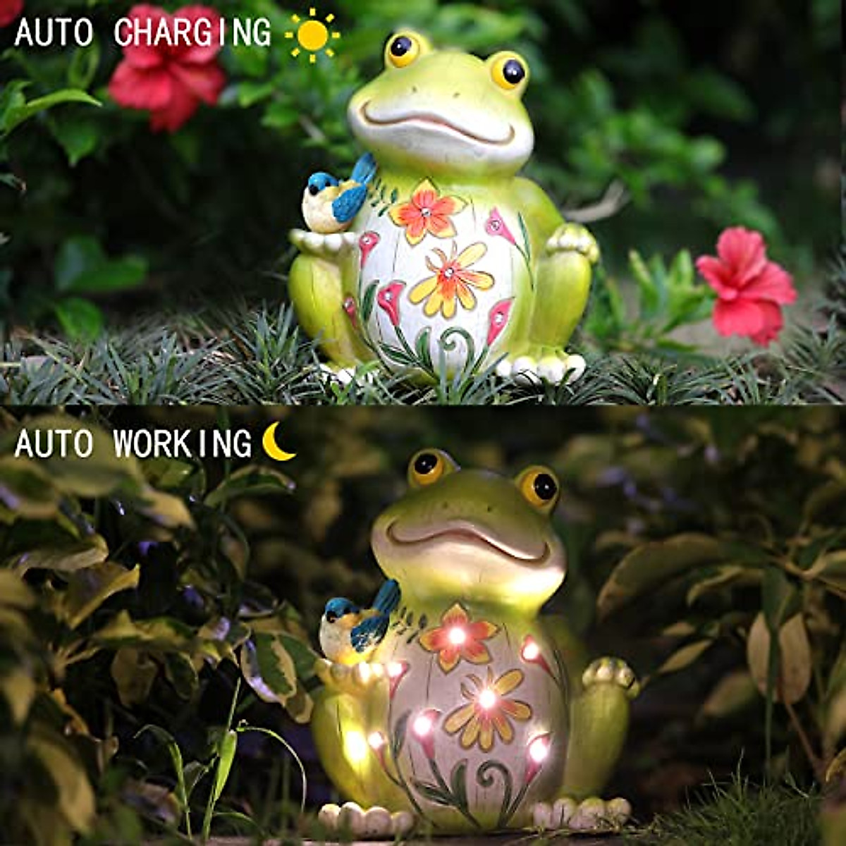 IVCOOLE Garden Outdoor Statues,Frog Statues Funny Home Decor, Garden Sculptures & Statues Solar Lamp,Garden Decorations for Patio,Yard,Lawn, Porch, Ornament
