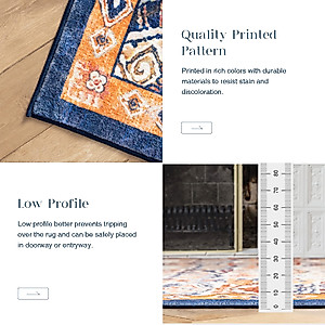 Phantoscope Hallway Runner Rug 2'x6' - Boho Washable Non-Slip Kitchen Rug Runner, Ultra-Thin Vintage Distressed Accent Throw Rug for Entryway Laundry Bathroom Bedroom, Navy/Orange