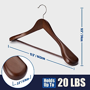Uinicor Suit Hangers 10 Pack Wooden Coat Hangers,Wide Shoulder Hangers with Non Slip Pants Holder,Heavy Duty Clothes Hangers,Suit Hangers for Men,for Women,for Suit,Coat,Jacket,Pants (Walnut
