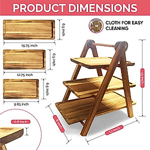 Durable Acacia Wooden Tray with Cloth for Easy Cleaning , 3 Tier Serving Tray , Charcuterie boards , Meat and Cheese Board with Detachable Trays , Cheese Boards Charcuterie Boards , Serving Trays