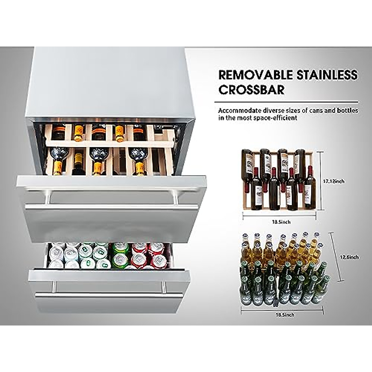 HCK 24 inch Dual Zone Under Counter Refrigerator, Weather Proof Wine and Beverage Refrigerator with SUS304 Body for Outdoor and Indoor, Built-in Beverage Cooler for for Home and Commercial Use
