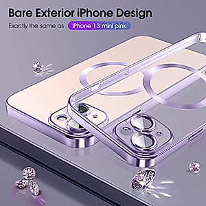 Magnetic Clear for iPhone 13 Mini Case with MagSafe [Integrated Camera Cover Glass] [Original iPhone Exterior] Silicone Cover Slim Thin [Non-Yellowing] Anti-Fingerprint Scratch Wireless Charging