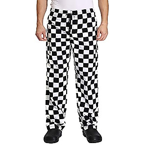 Men’s Black and White Checkerboard Print Chef Pants with Elastic Waist Drawstring Baggy Chef Uniforms BigPlaid M