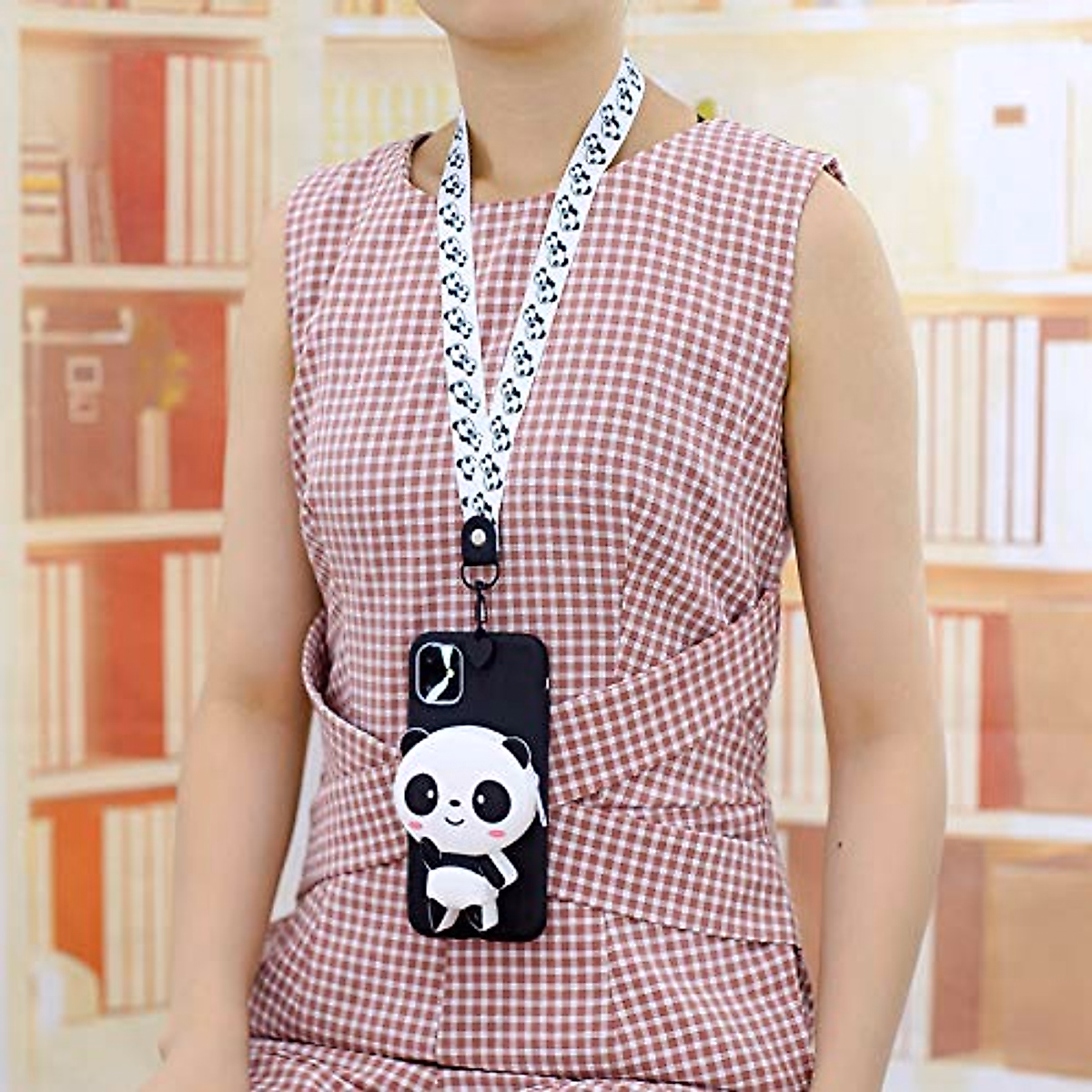 Girlyard for iPhone 12 / iPhone 12 Pro 6.1 Inch Silicone Case with 3D Cartoon Animal Zipper Wallet Purse Holder Back Cover and Long Detachable Lanyard Strap Phone Case for Kids Girls, Black Panda