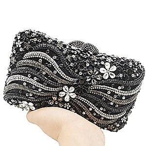Boutique De FGG Women Crystal Clutch Evening Bags Wedding Party Rhinestones Handbags Ladies Gala Dinner Purses (Black&Grey)